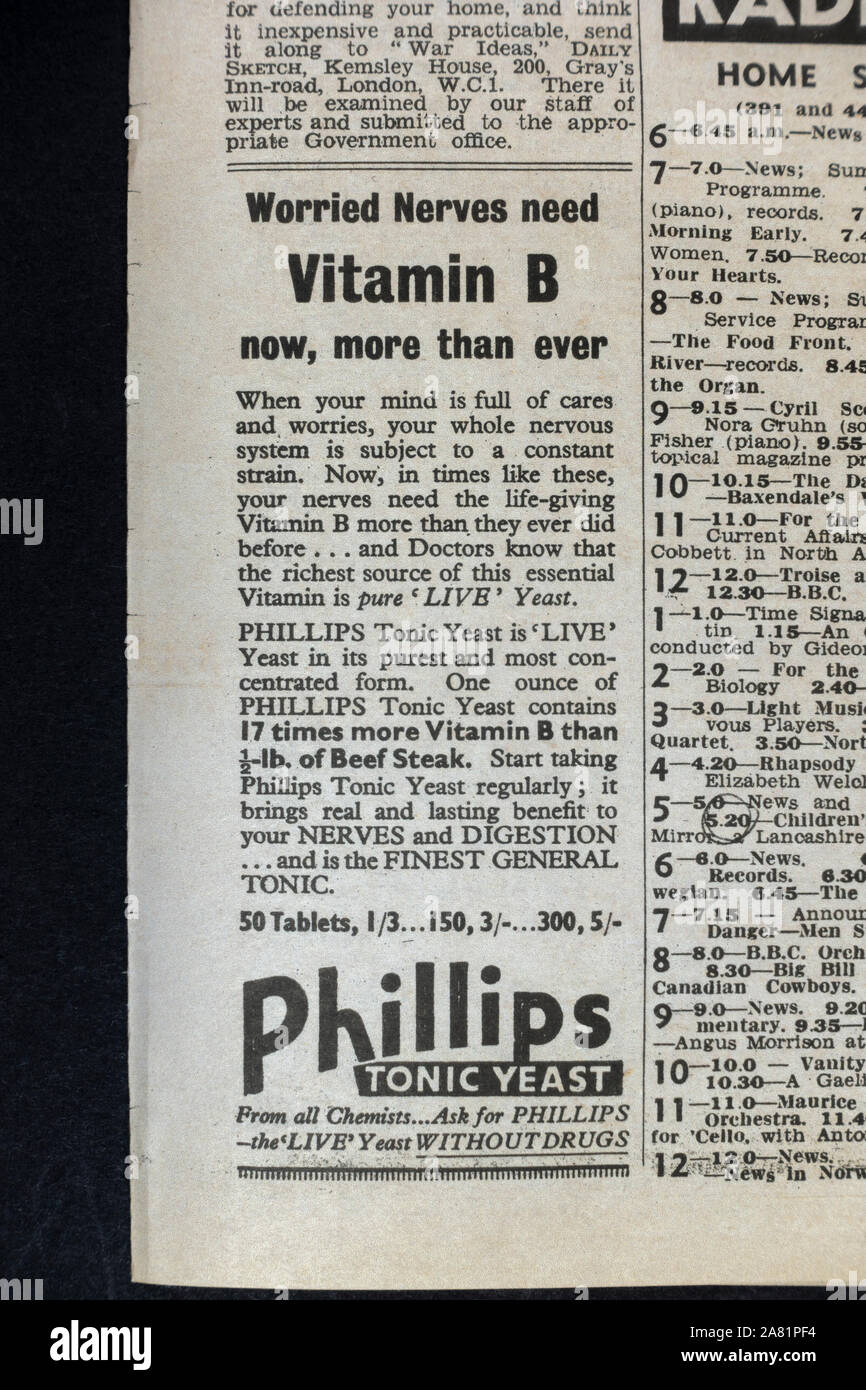 Advert for Phillips Tonic Yeast and highlighting its vitamin B ...