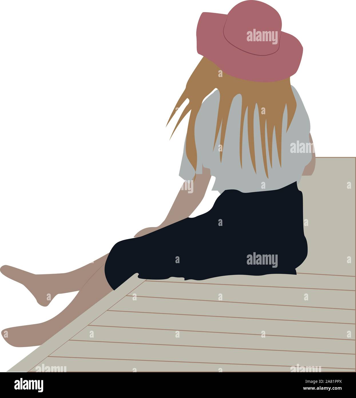 Girl sitting, illustration, vector on white background Stock Vector ...