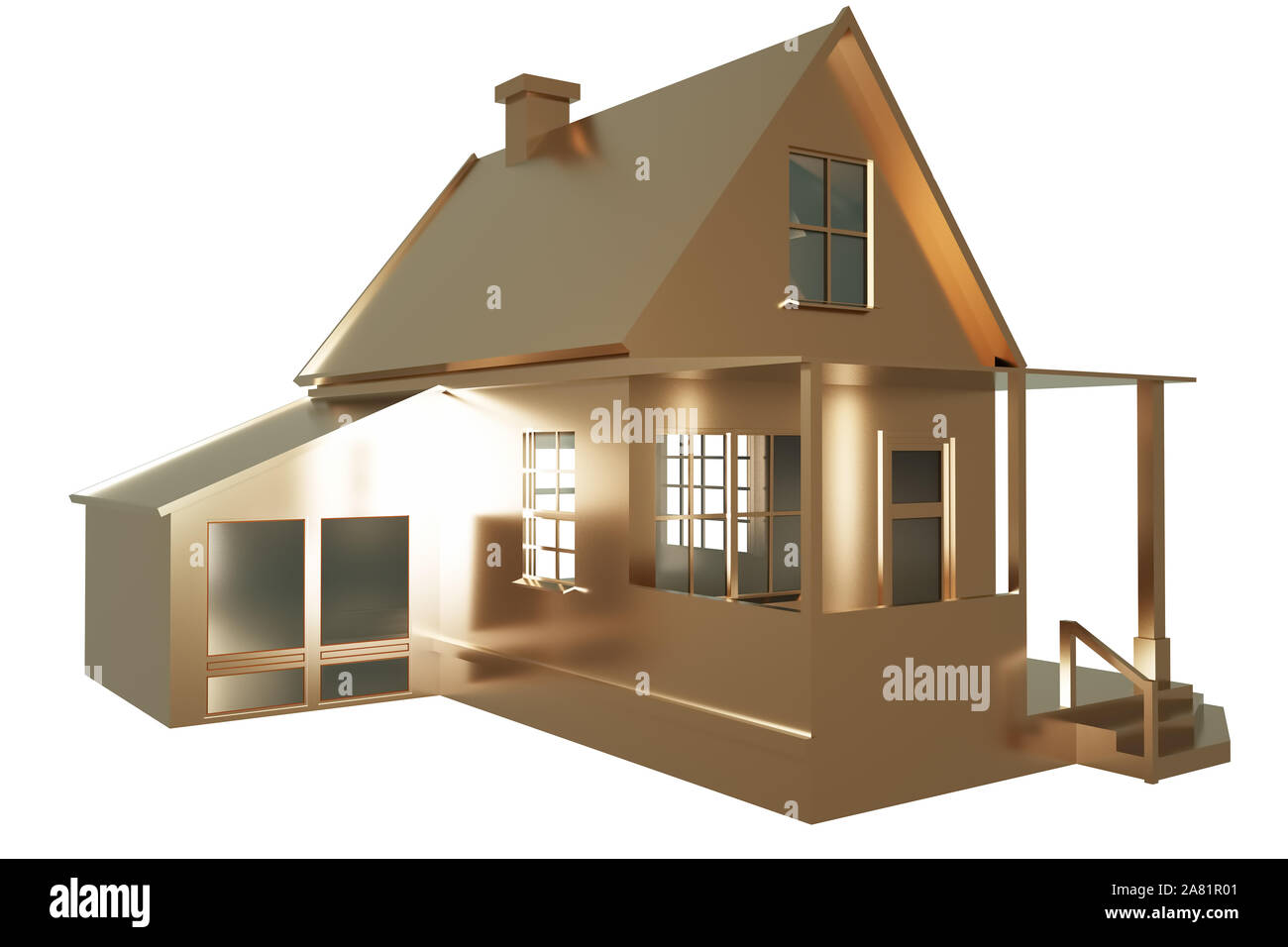 The golden house on the white background. 3d illustration Stock Photo ...