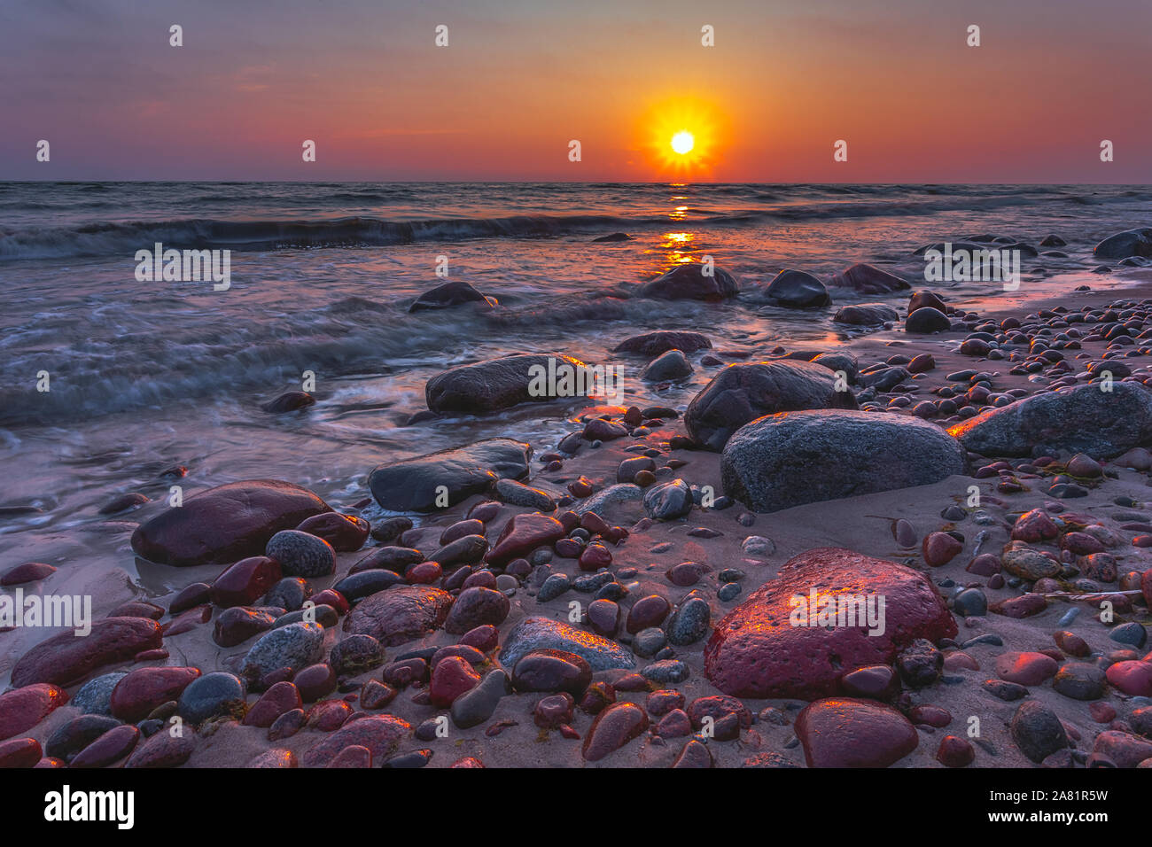 Baltic sea at beautiful sunrise light in Lithuania beach Stock Photo ...