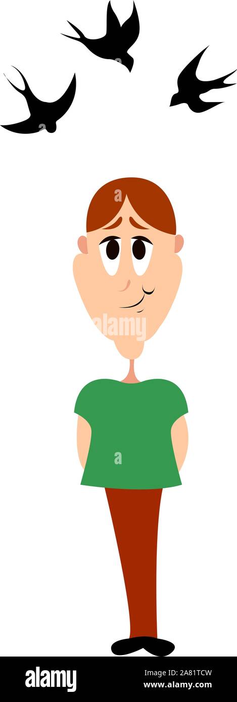 Boy and birds, illustration, vector on white background Stock Vector ...