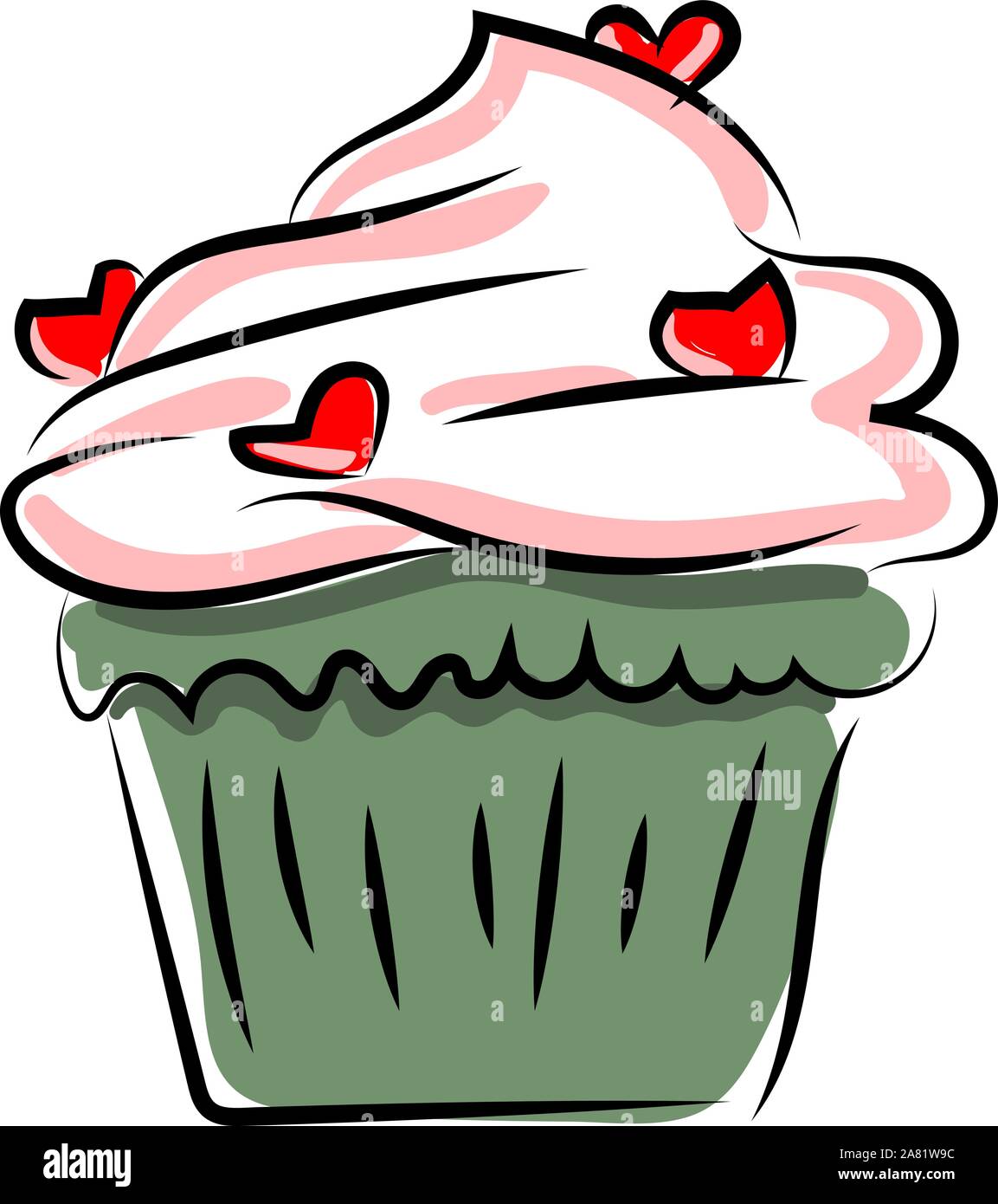 Cupcake with hearts, illustration, vector on white background Stock ...