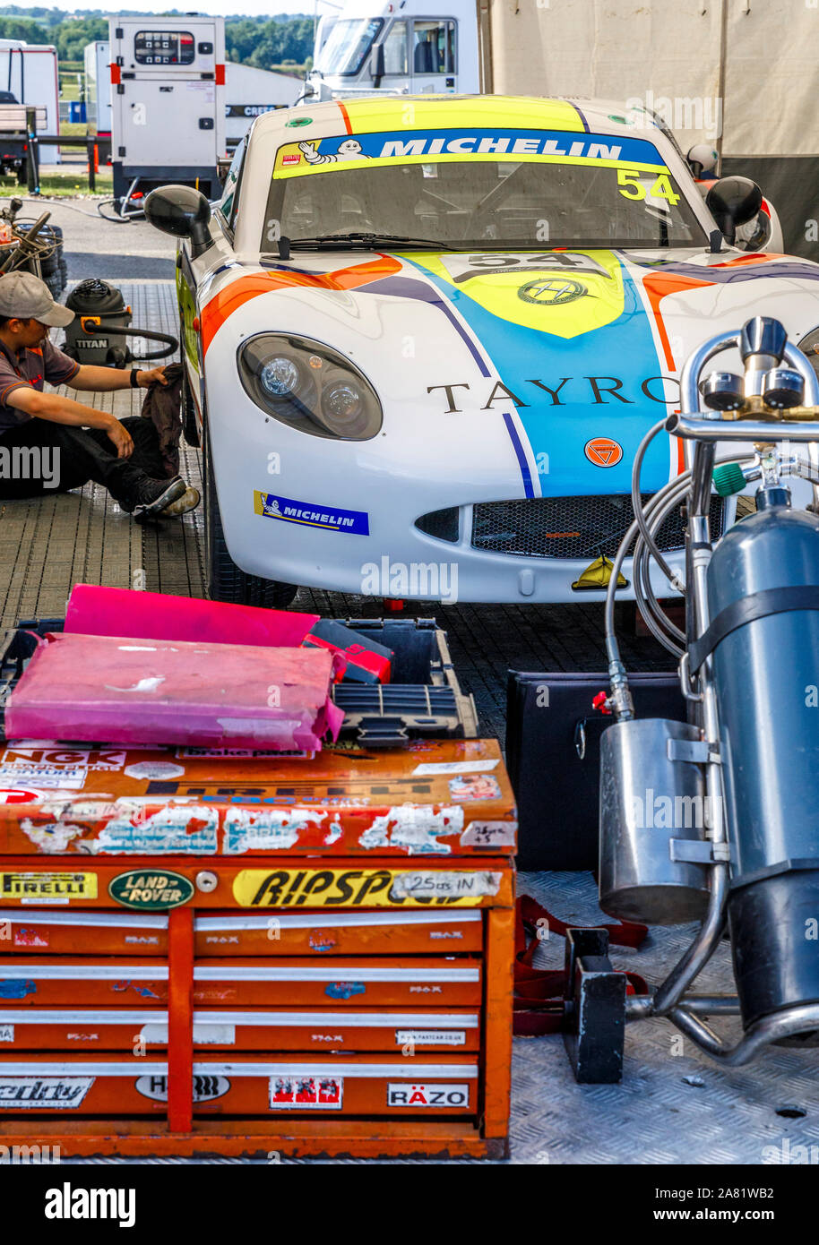 Theo Edgerton's TCR Ginetta Junior racer in the paddock garage at the ...