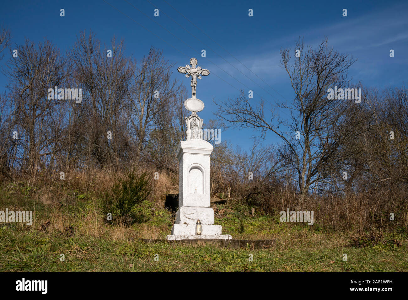 Old Rusyns wayside cross in Duszatyn. Bieszczady, Poland Stock Photo ...
