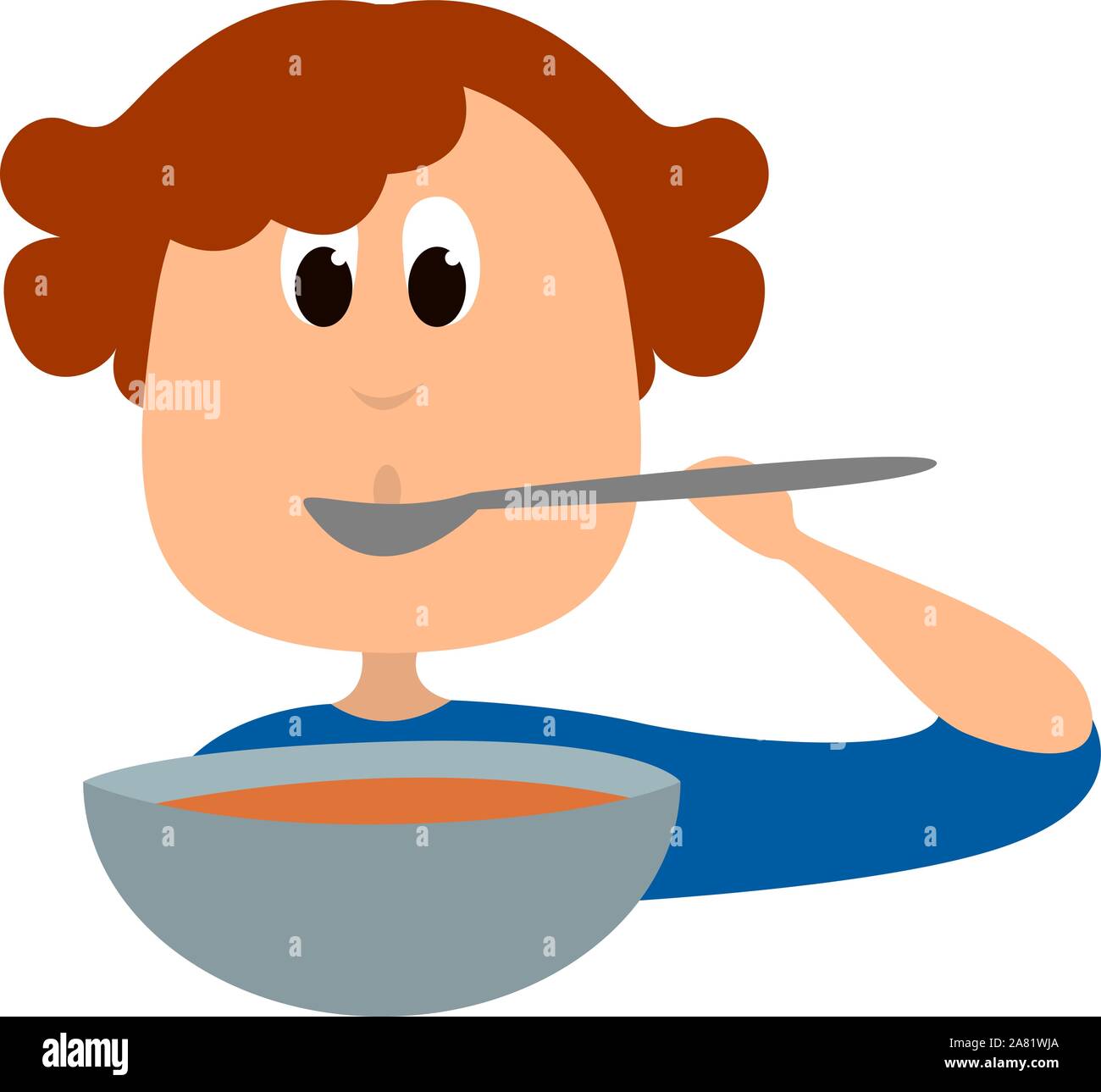 Girl eating soup, illustration, vector on white background Stock Vector ...