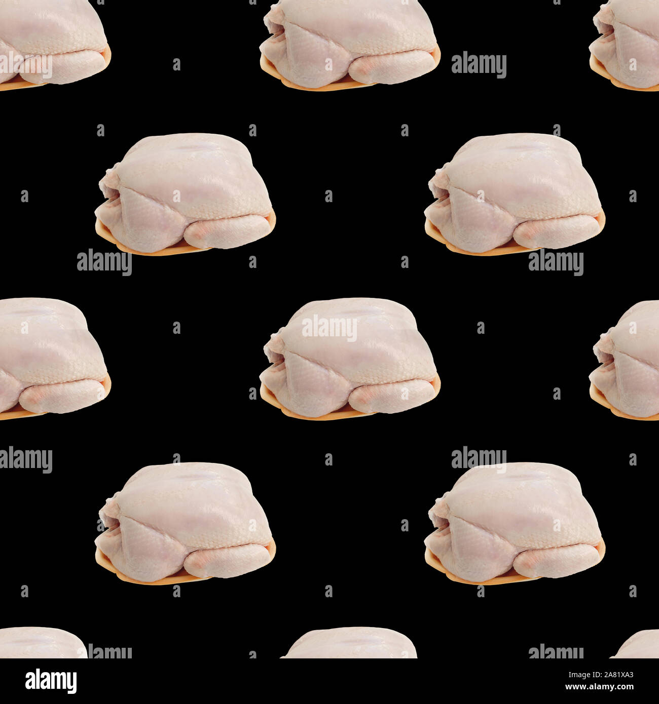 Decapitated peeled chicken carcass for frying close-up on the table in ...