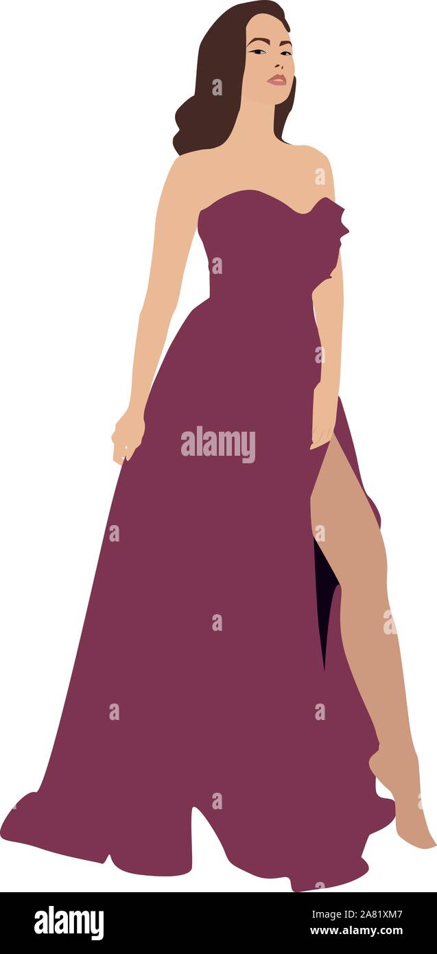 Girl in purple dress, illustration, vector on white background Stock ...