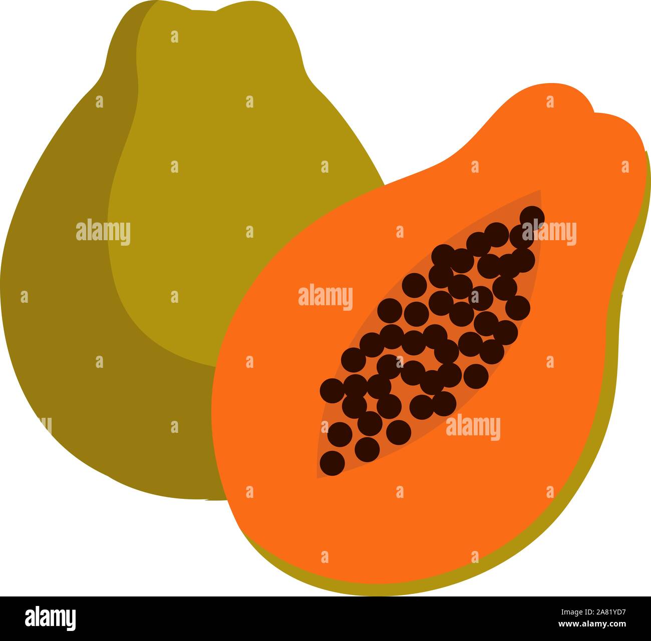 Papaya fruit, illustration, vector on white background Stock Vector ...