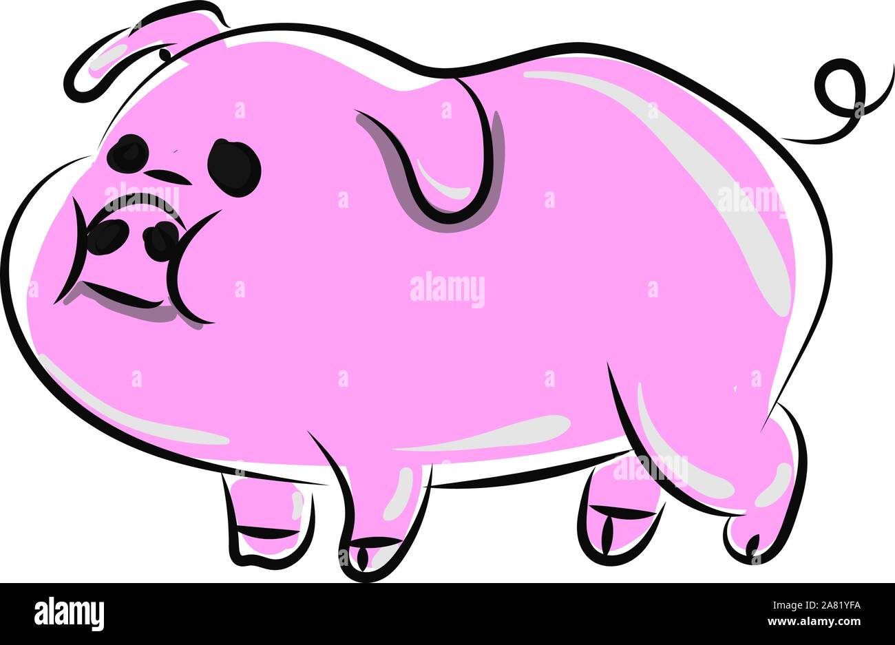 Pink fat pig, illustration, vector on white background Stock Vector ...
