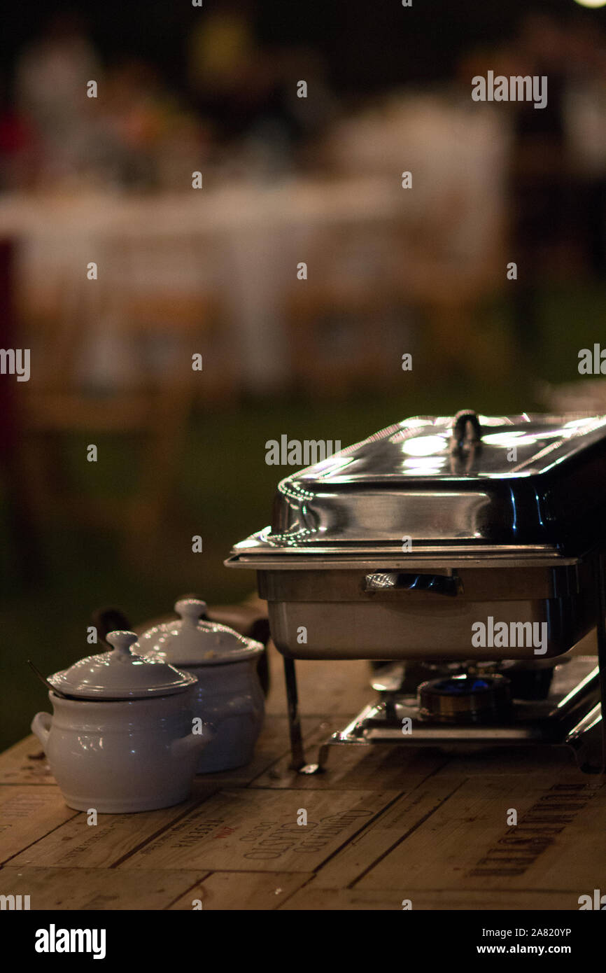 Cooking station at an outdoors festival Stock Photo - Alamy
