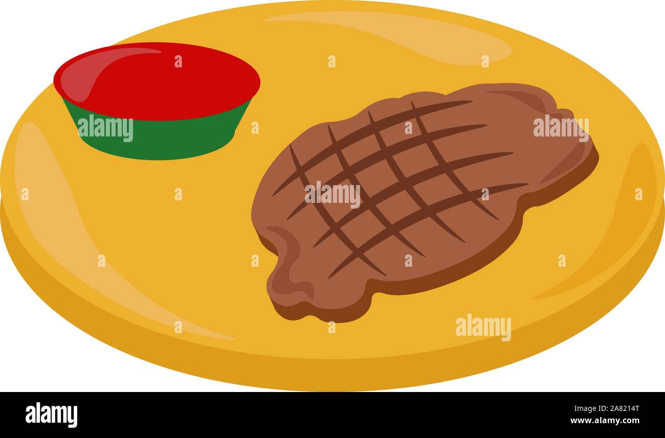 Steak on plate, illustration, vector on white background Stock Vector ...