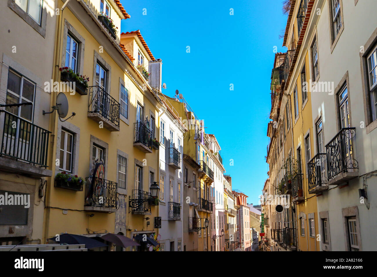 View to the Bairro Alto district in the historic center of Lisbon ...