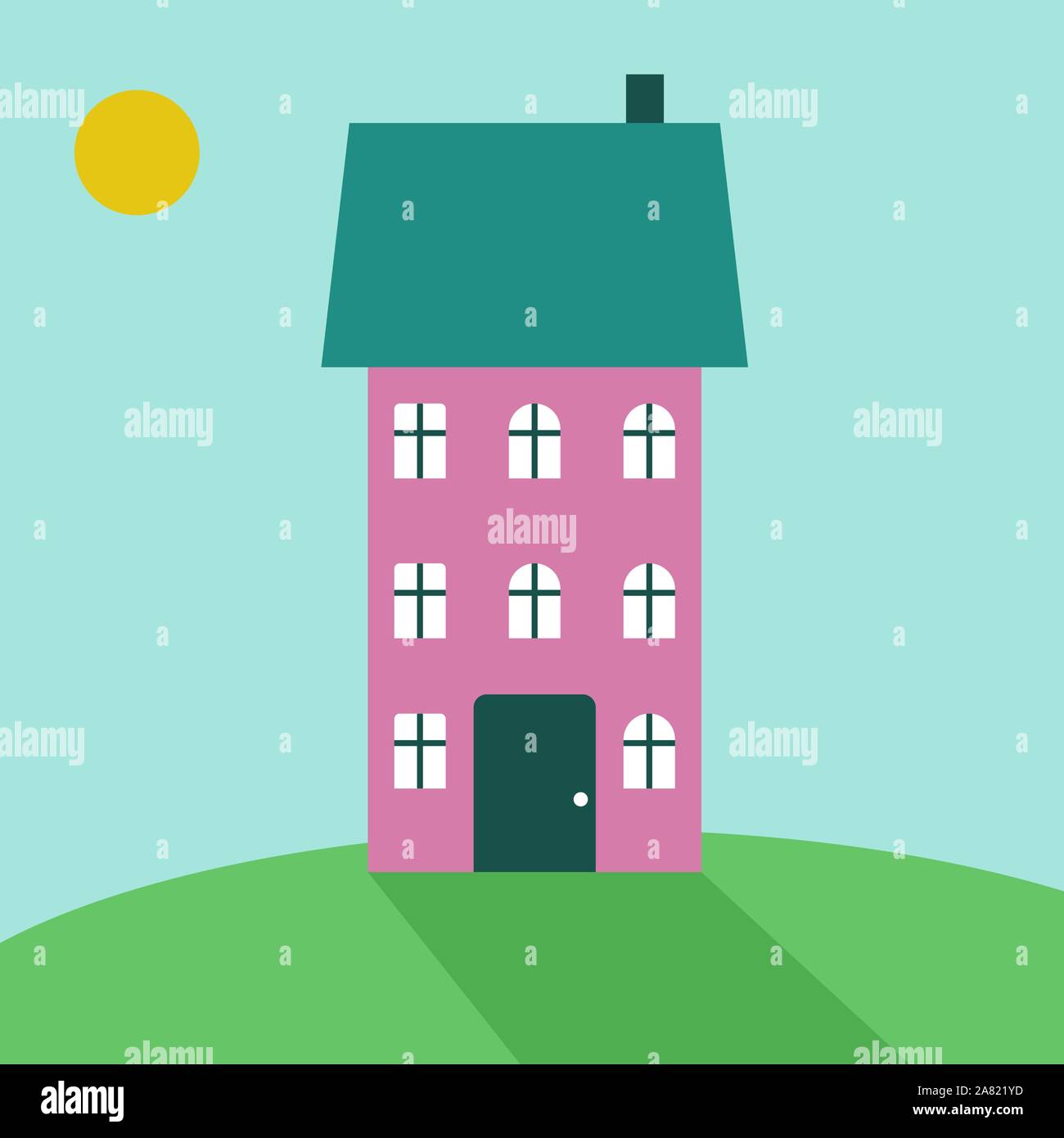 Pink building, illustration, vector on white background Stock Vector ...