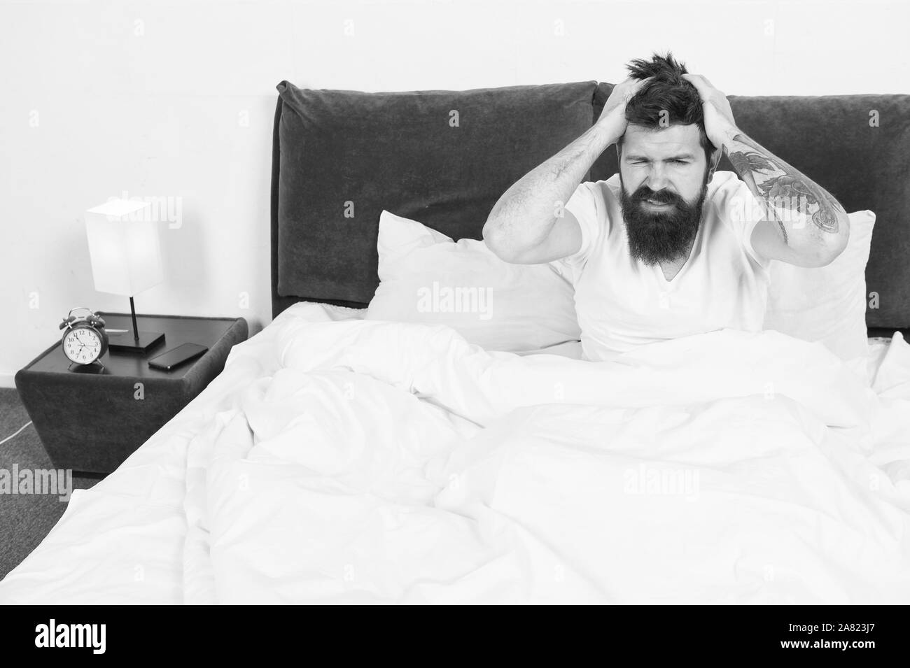 Boy wake up bed Black and White Stock Photos & Images - Alamy
