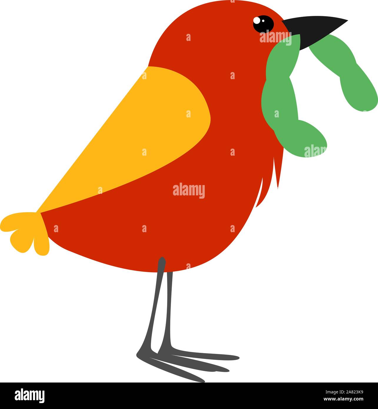 Bird with worm, illustration, vector on white background Stock Vector ...