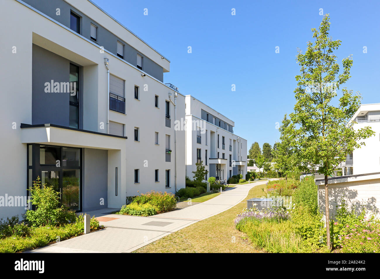 Residential area with apartment buildings in the city, Europe Stock ...