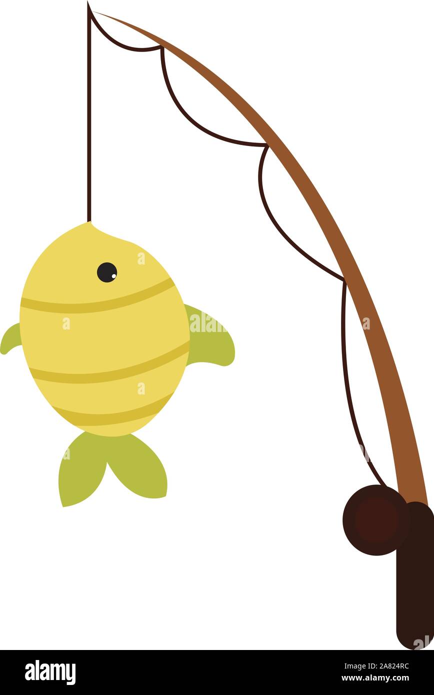 Fish on fishing rod, illustration, vector on white background Stock ...