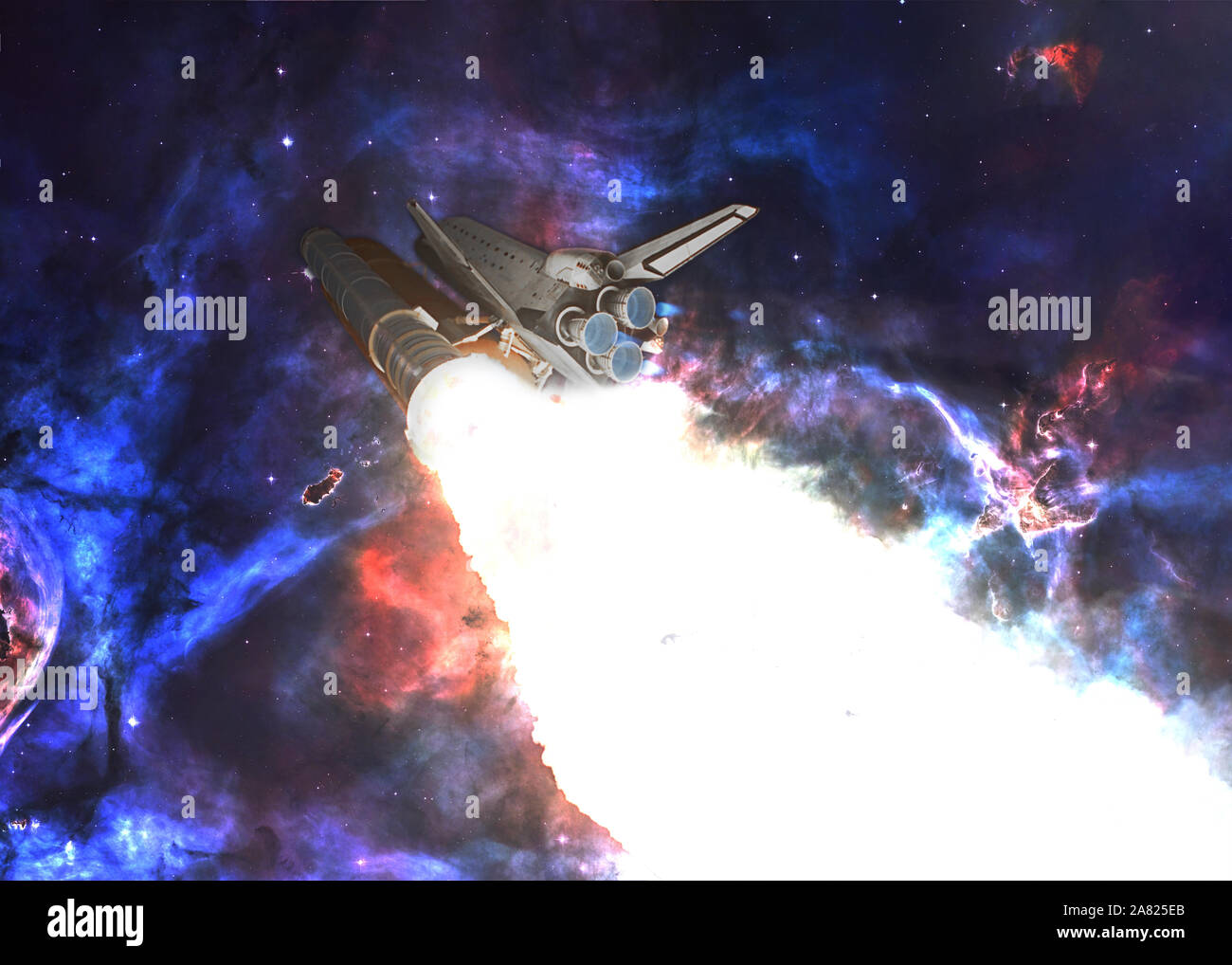 Space shottle launch against starry sky. Elements of this image were ...