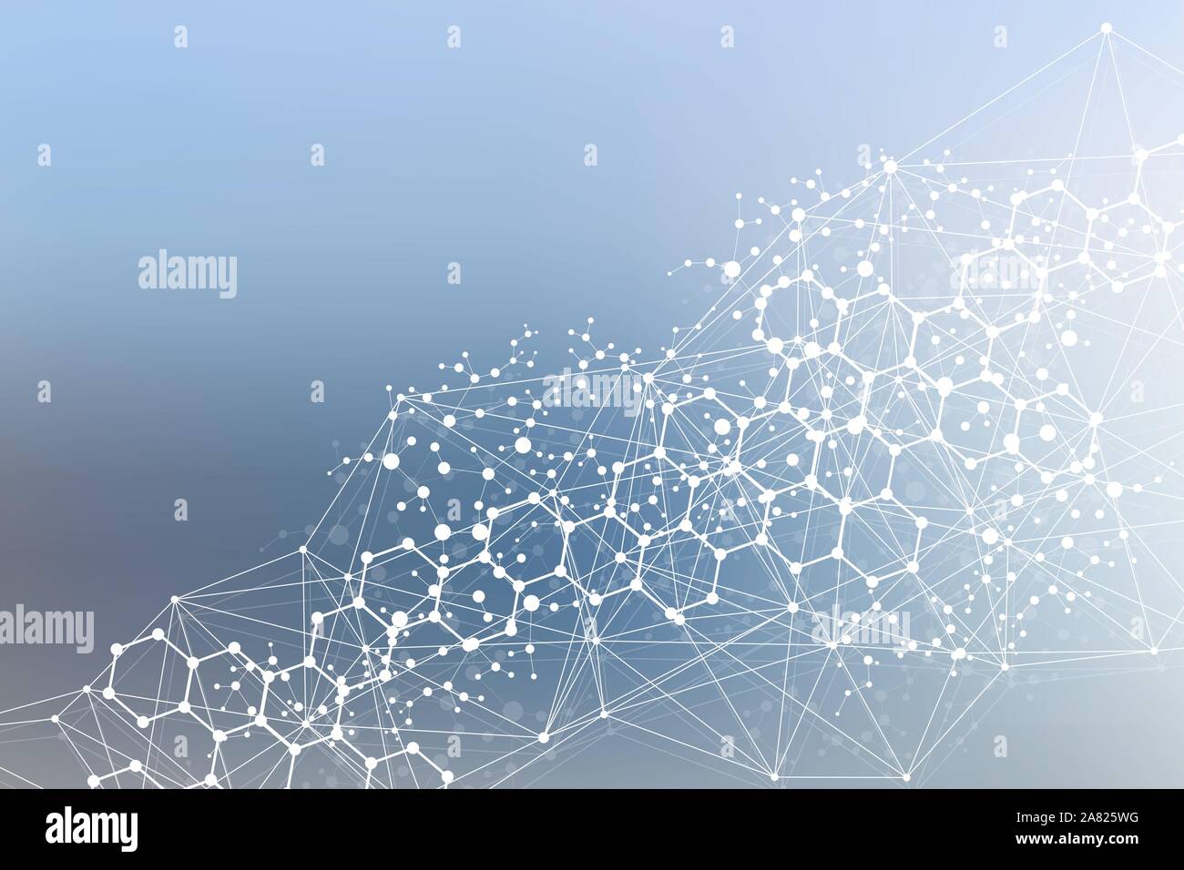 Science network pattern, connecting lines and dots. Technology hexagons ...