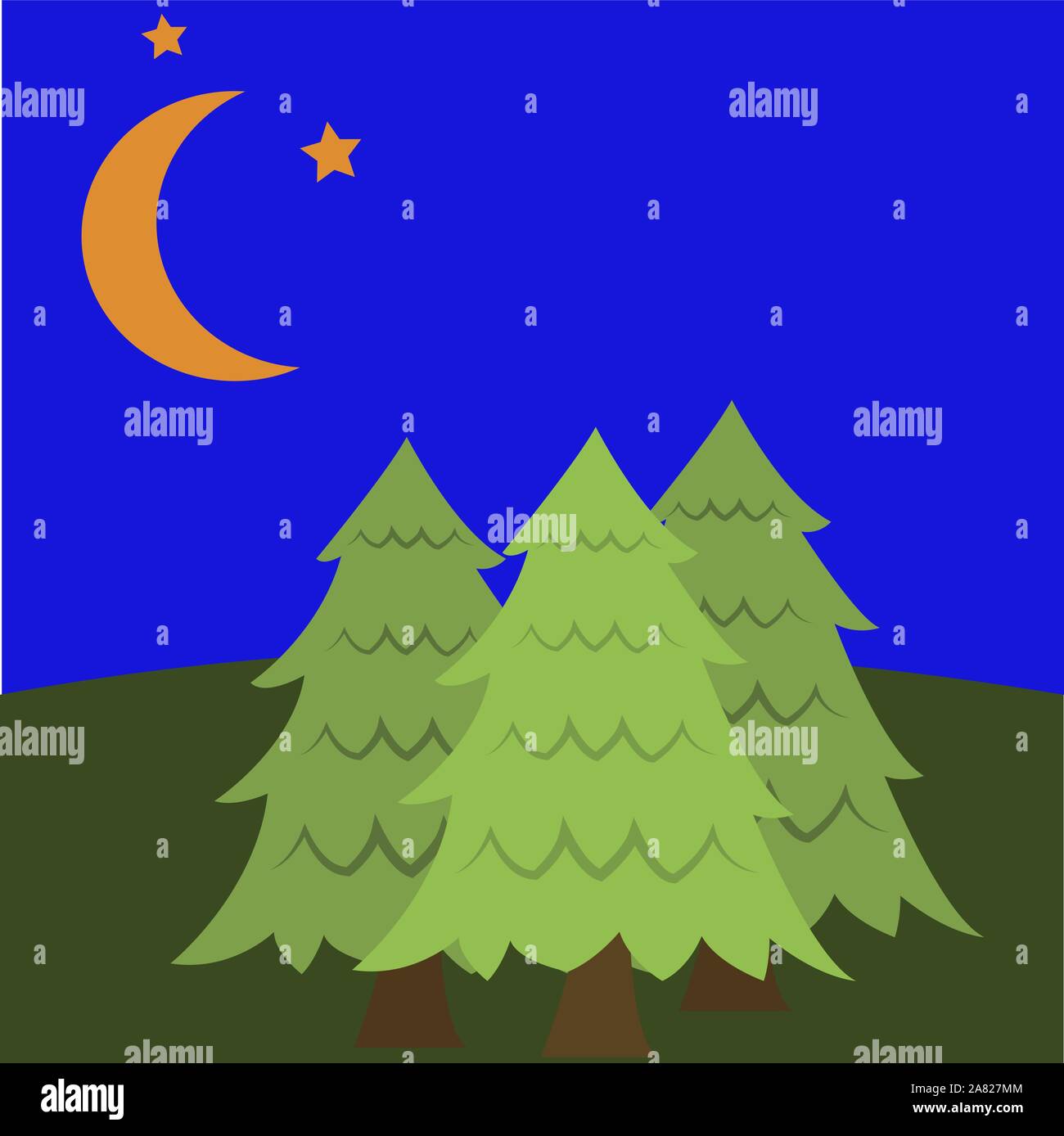 Night forest, illustration, vector on white background Stock Vector ...