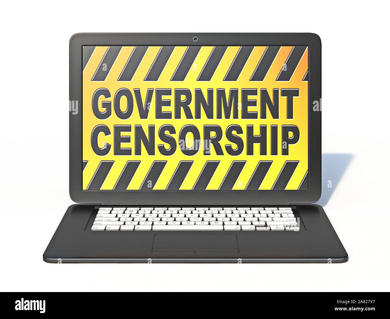 Black laptop with GOVERNMENT CENSORSHIP sign on screen 3D rendering ...