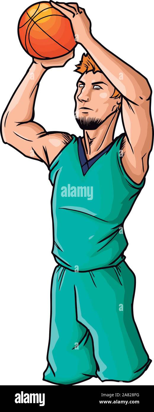 Basketball player throwing the ball, illustration, vector on white ...