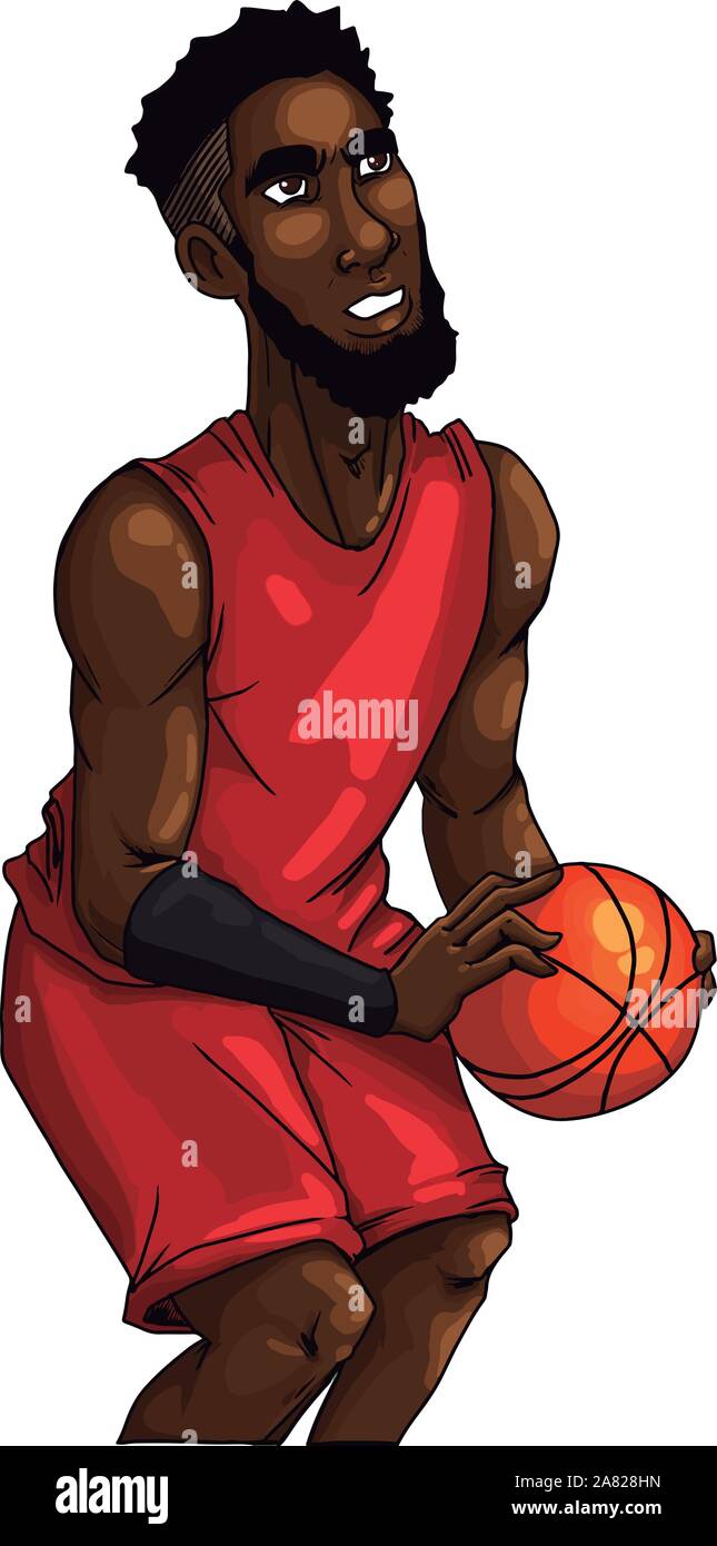 Basketball player in a red jersey, illustration, vector on white ...