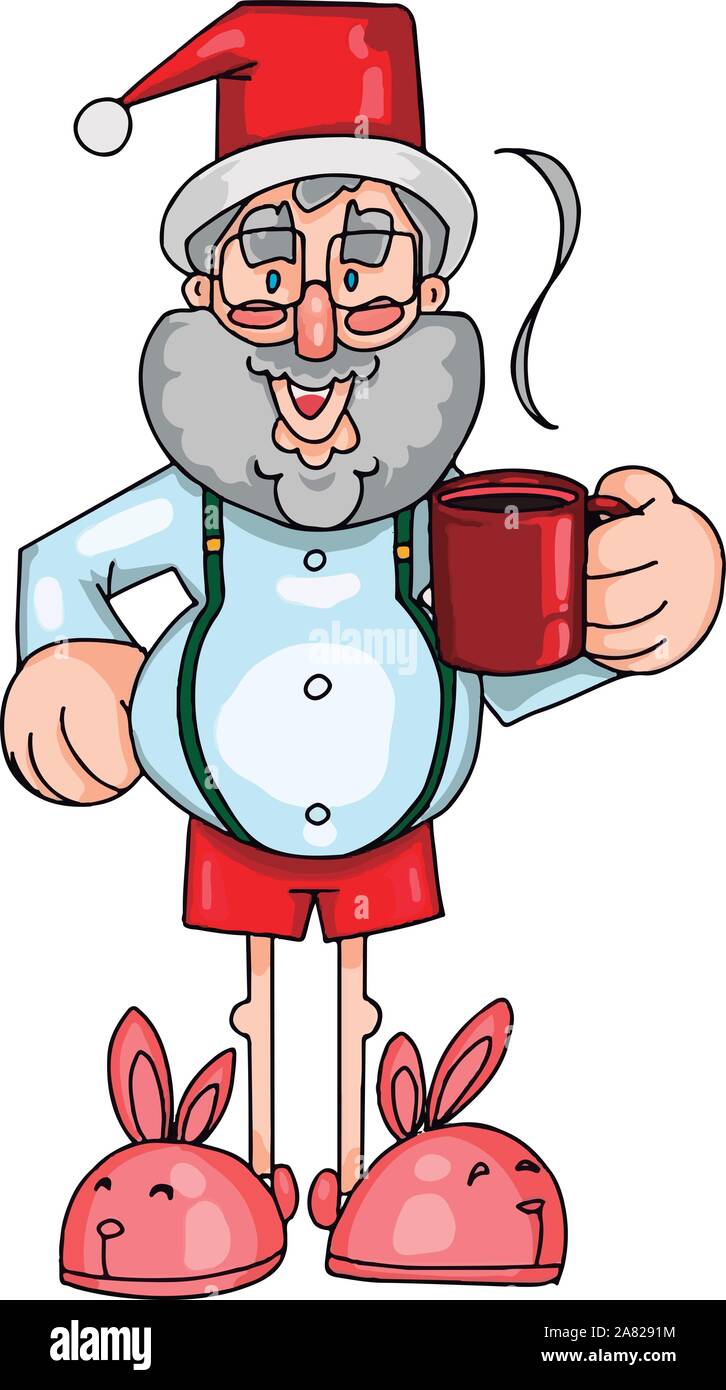 A funny cartoon of a man with christmas cap, illustration, vector on ...