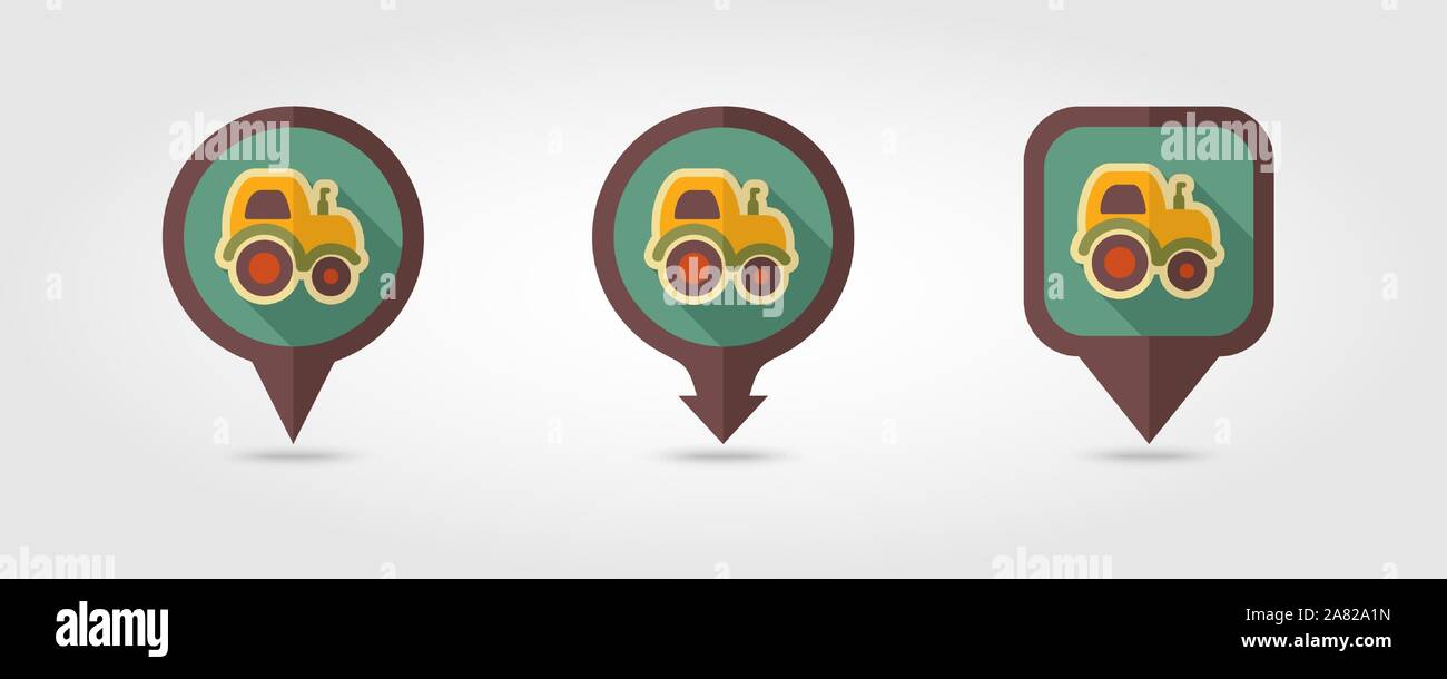 Tractor flat vector pin map icon. Map pointer. Map markers. Farmer ...