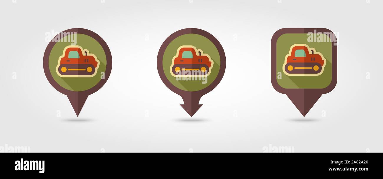 Tractor crawler flat vector pin map icon. Map pointer. Map markers ...