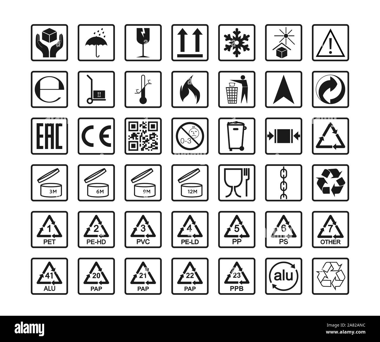Packaging symbols Black and White Stock Photos & Images - Alamy