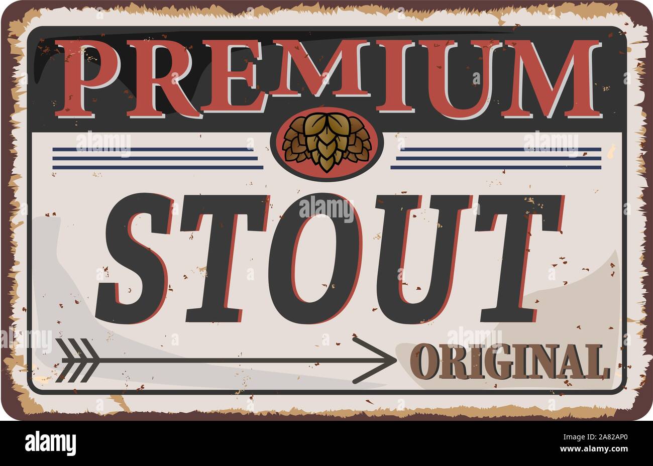 Stout beer label. Handmade vector calligraphy rusty vintage metal sign ...