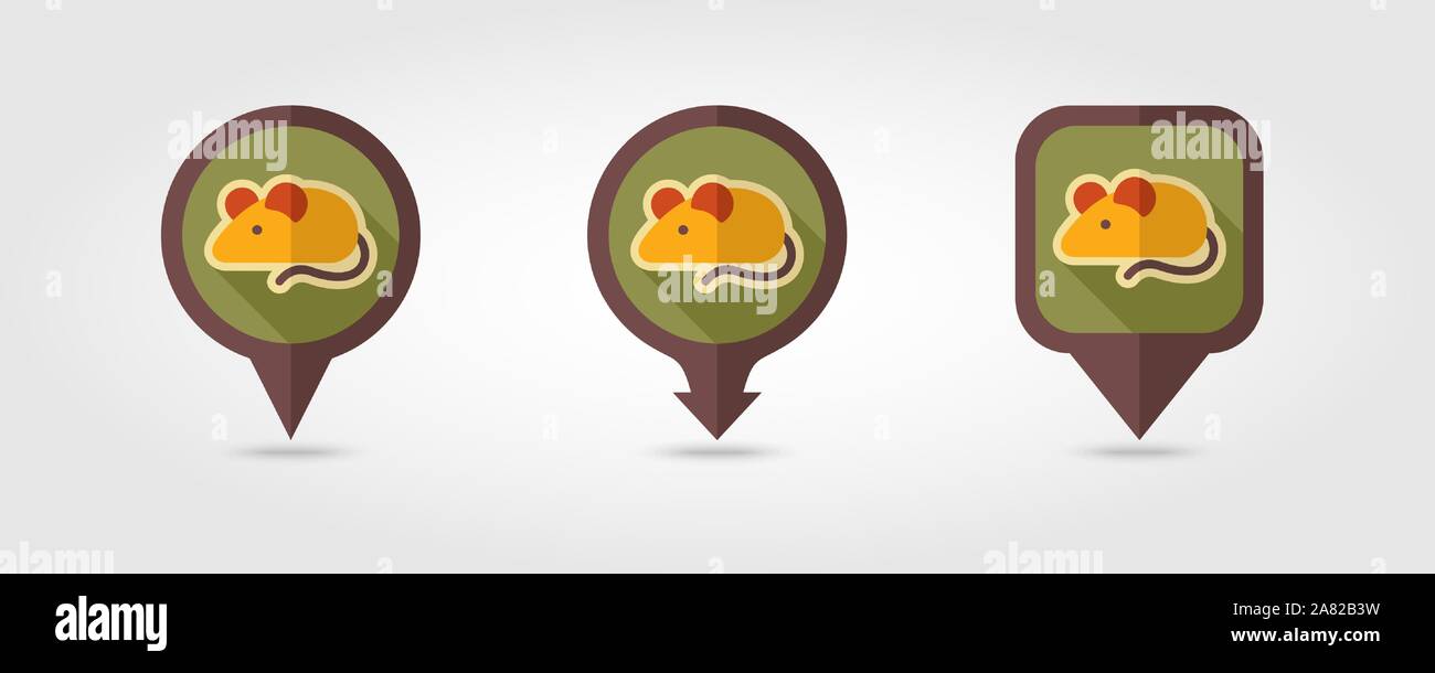 Field mouse flat vector pin map icon. Map pointer. Map markers ...