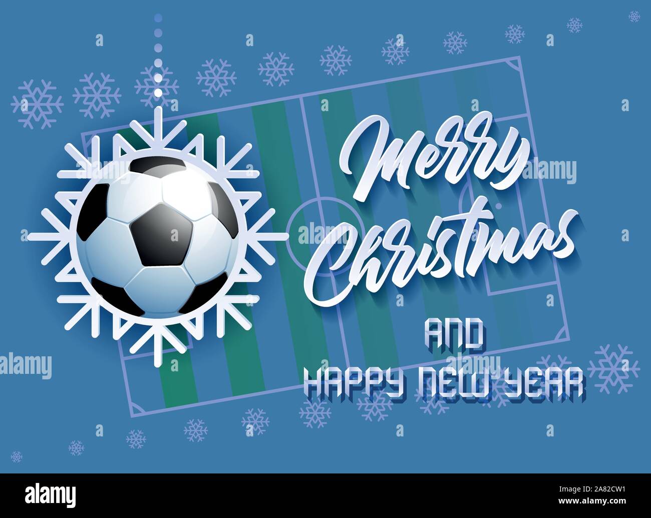 Merry Christmas and Happy New Year. Sports card with a Soccer ball as a ...