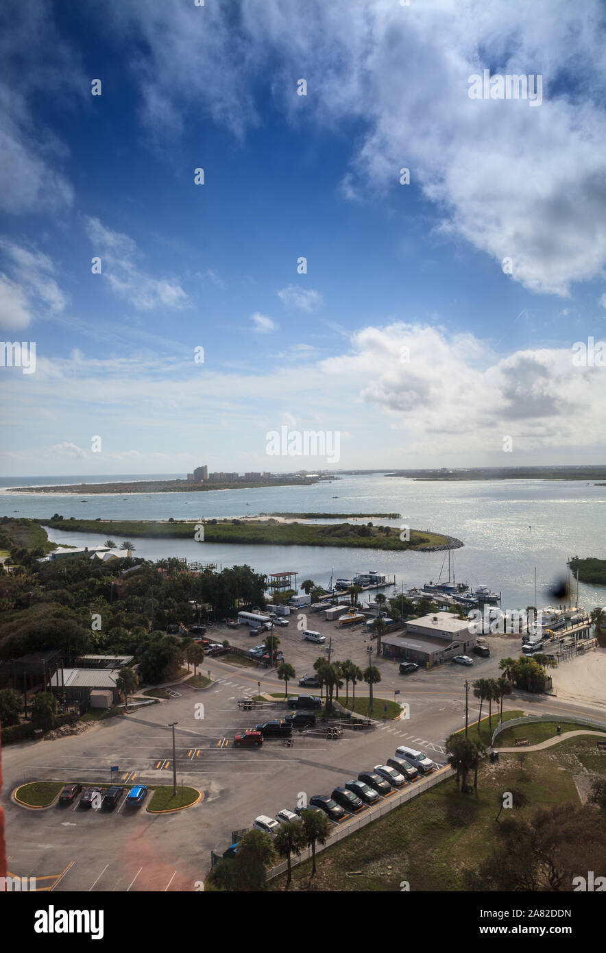 Aerial view of the coastline of New Smyrna Beach and Ponce de Leon ...