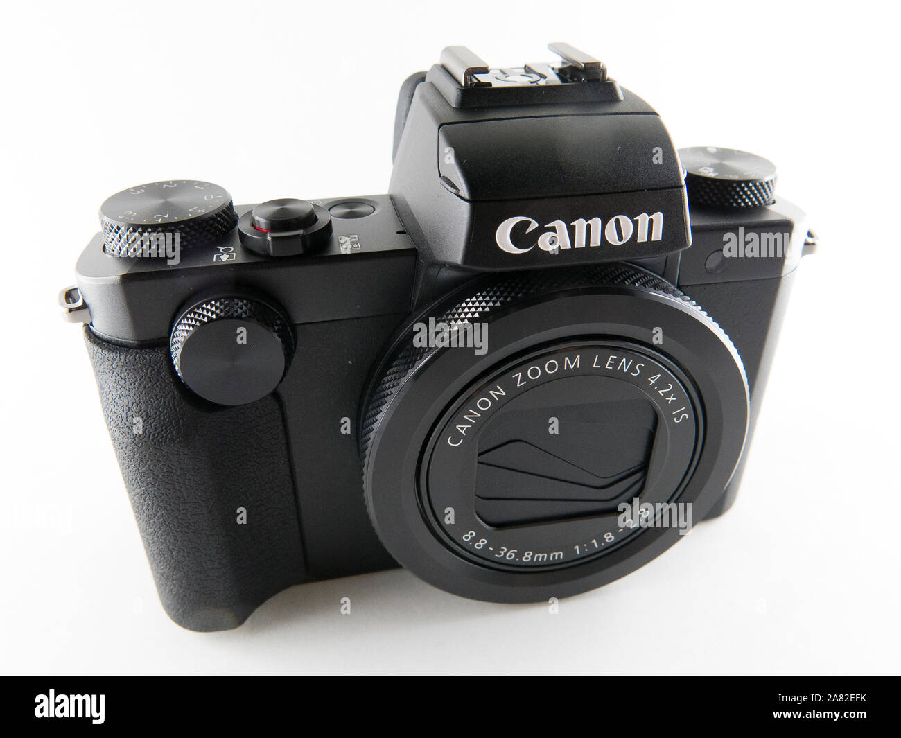 Close up on a Canon camera isolated on white background Stock Photo - Alamy