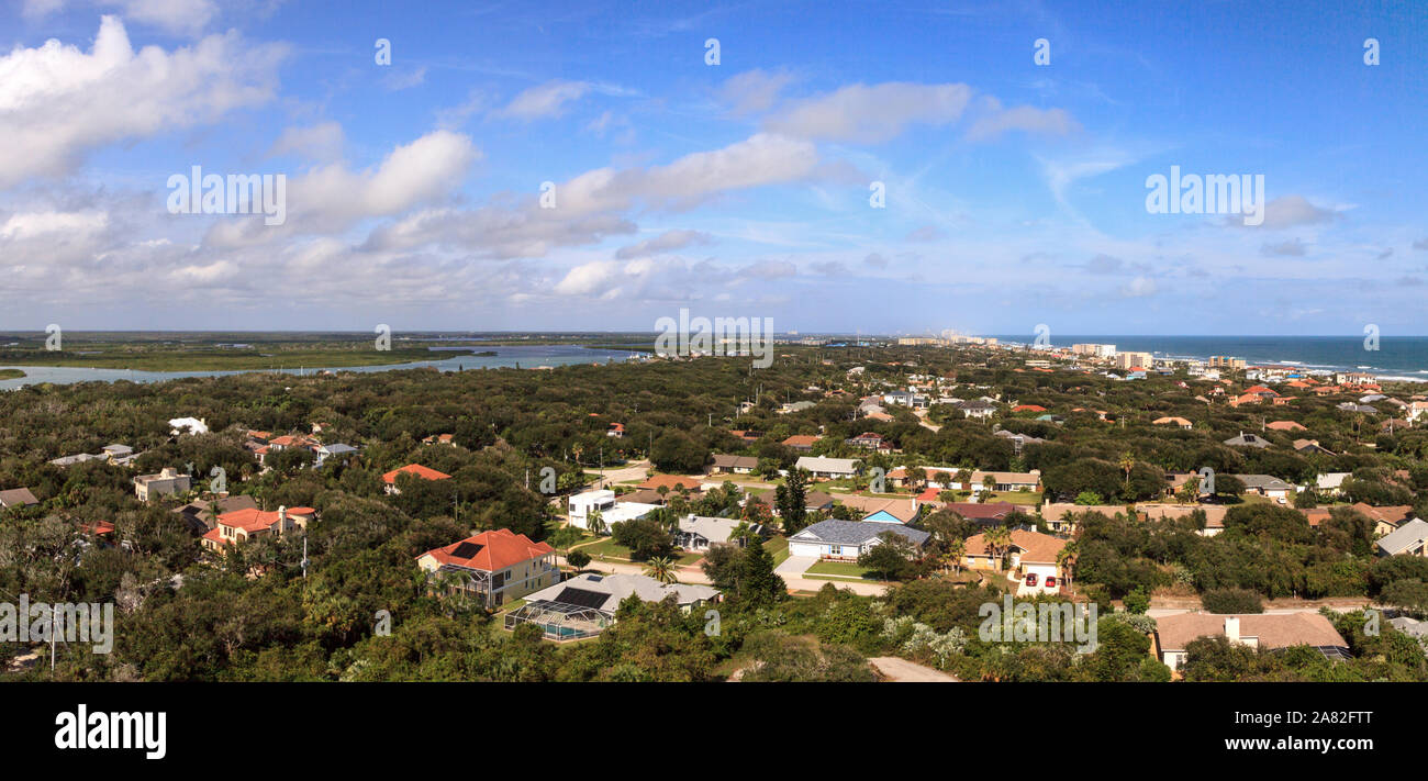 Aerial view of the coastline of New Smyrna Beach and Ponce de Leon ...