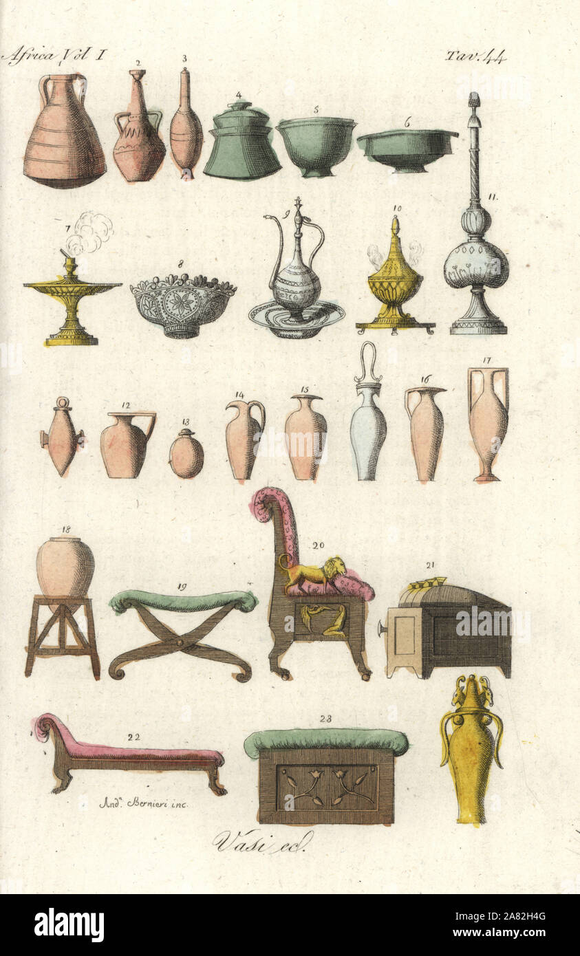 Ancient Egyptian vases, tableware and furniture, including earthenware ...