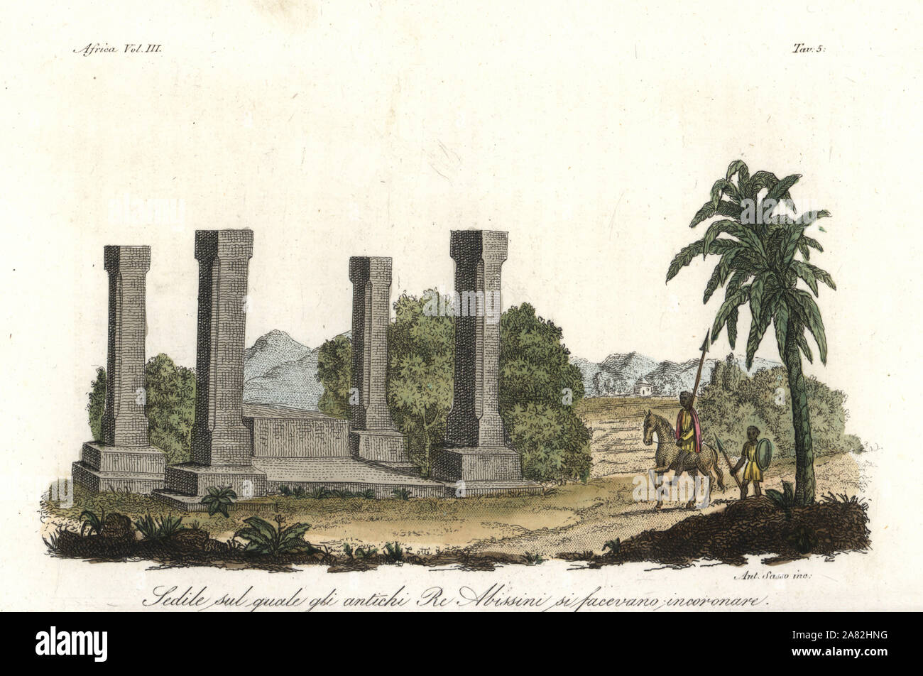 Coronation throne of the ancient Abyssinian kings. Handcoloured ...
