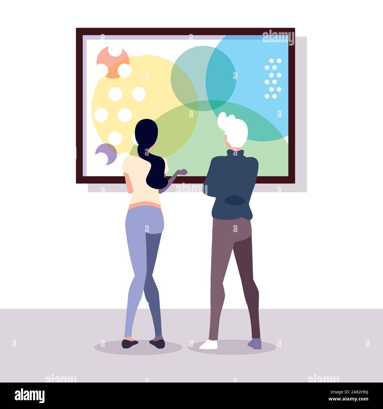 People viewing the paintings Stock Vector Images - Alamy