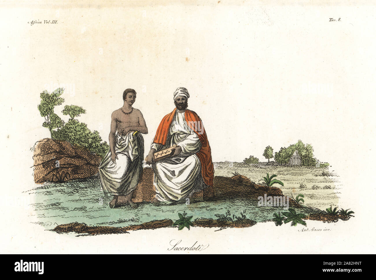 Christian priests of Abyssinia. Handcoloured copperplate engraving by ...