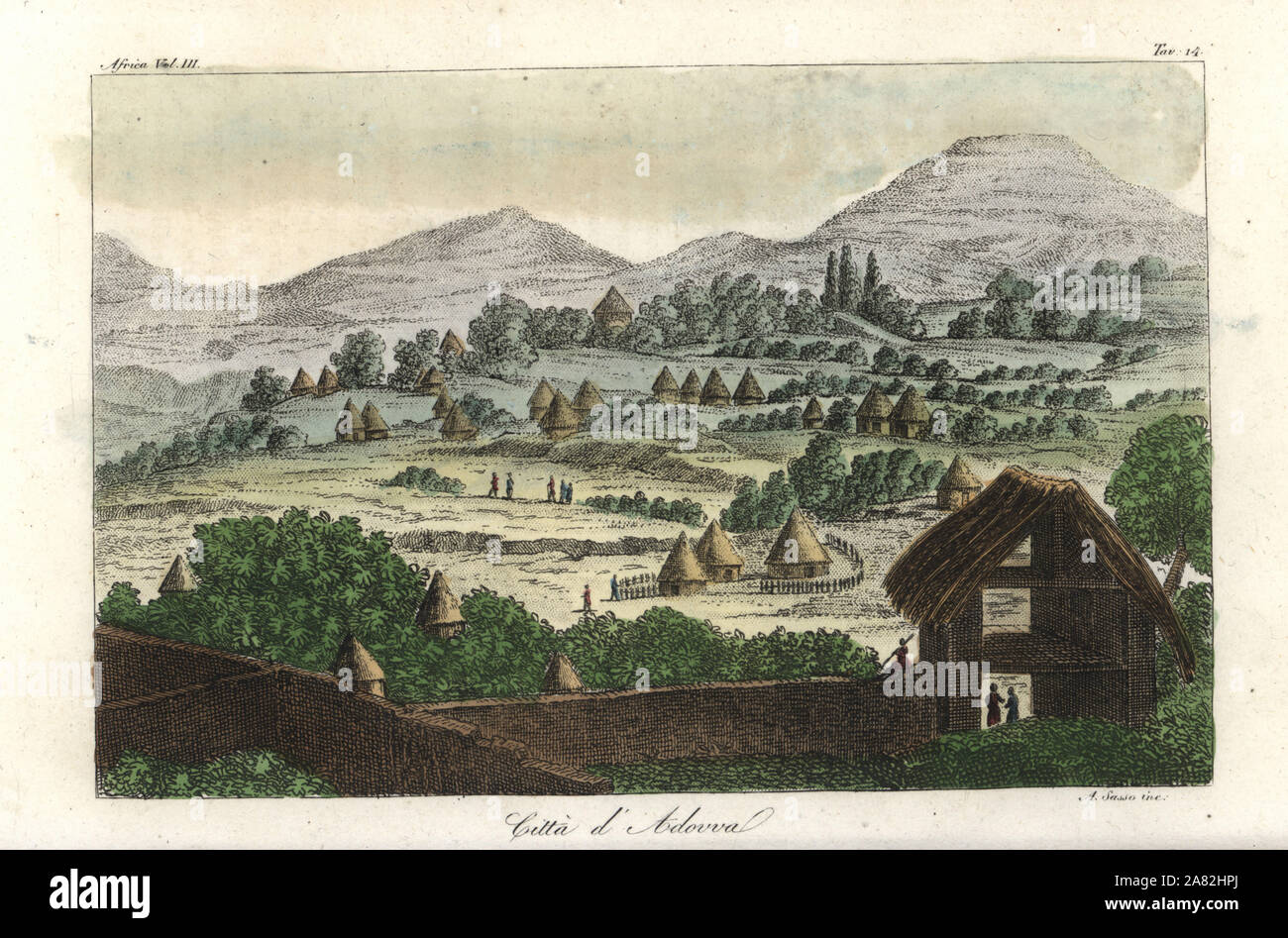 The city of Adwa, Ethiopia, early 19th century. Handcoloured ...