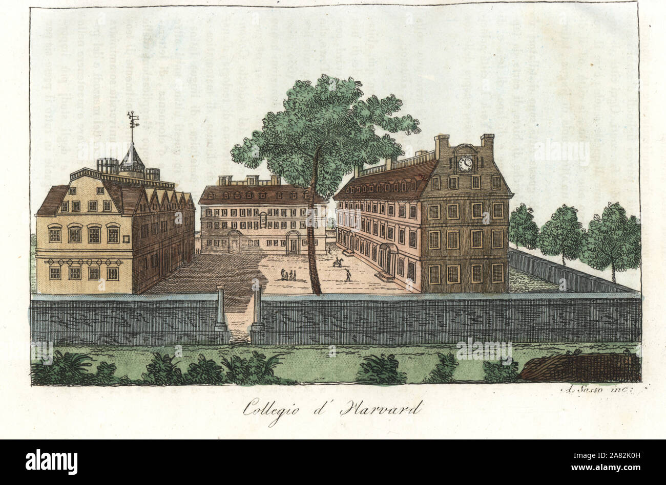 View of Harvard College, Boston, early 19th century. Handcoloured ...