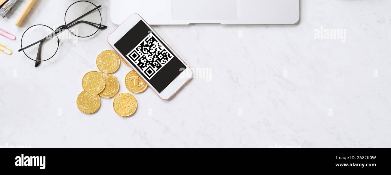 Online payment with QR code concept, virtual credit card, smart phone ...
