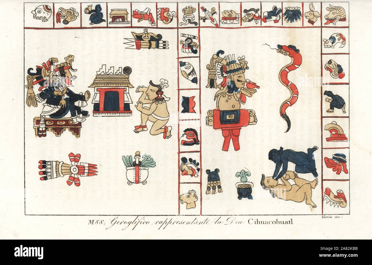 Aztec hieroglyphs depicting the god Cihuacoatl, snake woman and ...