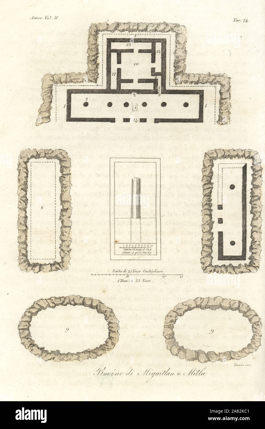 Ruins of the tombs of Mitla or Miguitlan, Mexico. Handcoloured ...