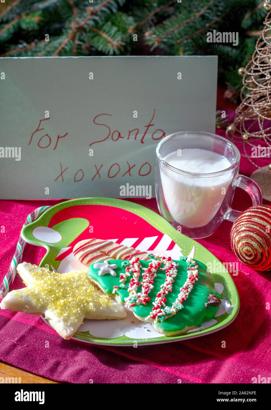 cookies and milk for santa Stock Photo - Alamy