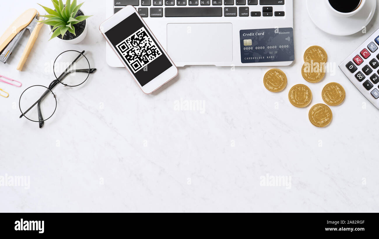 Online payment with QR code concept, virtual credit card, smart phone ...