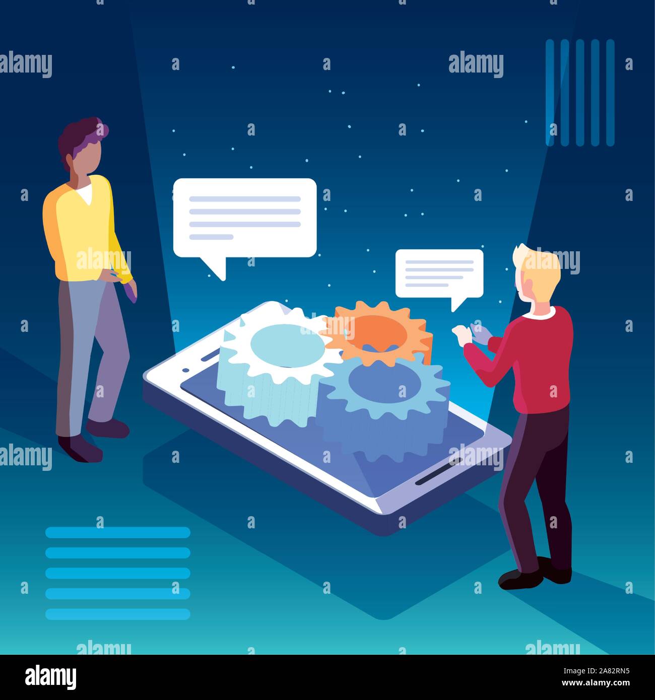 men with smartphone screen and mobile applications vector illustration ...