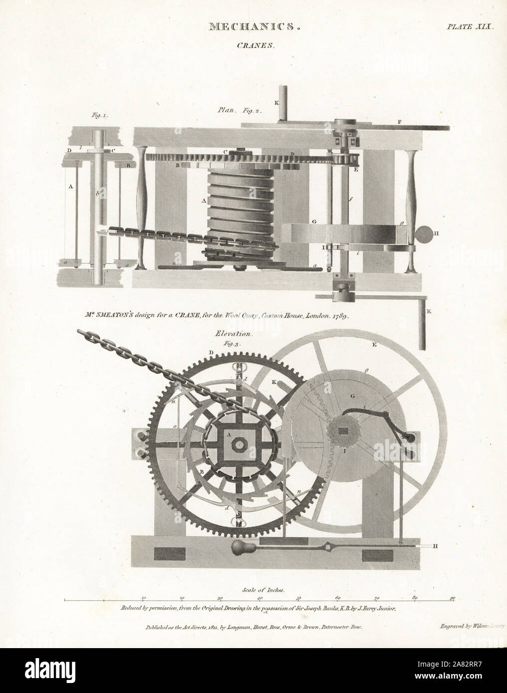 Overhead view and elevation of John Smeaton's design for a crane for ...